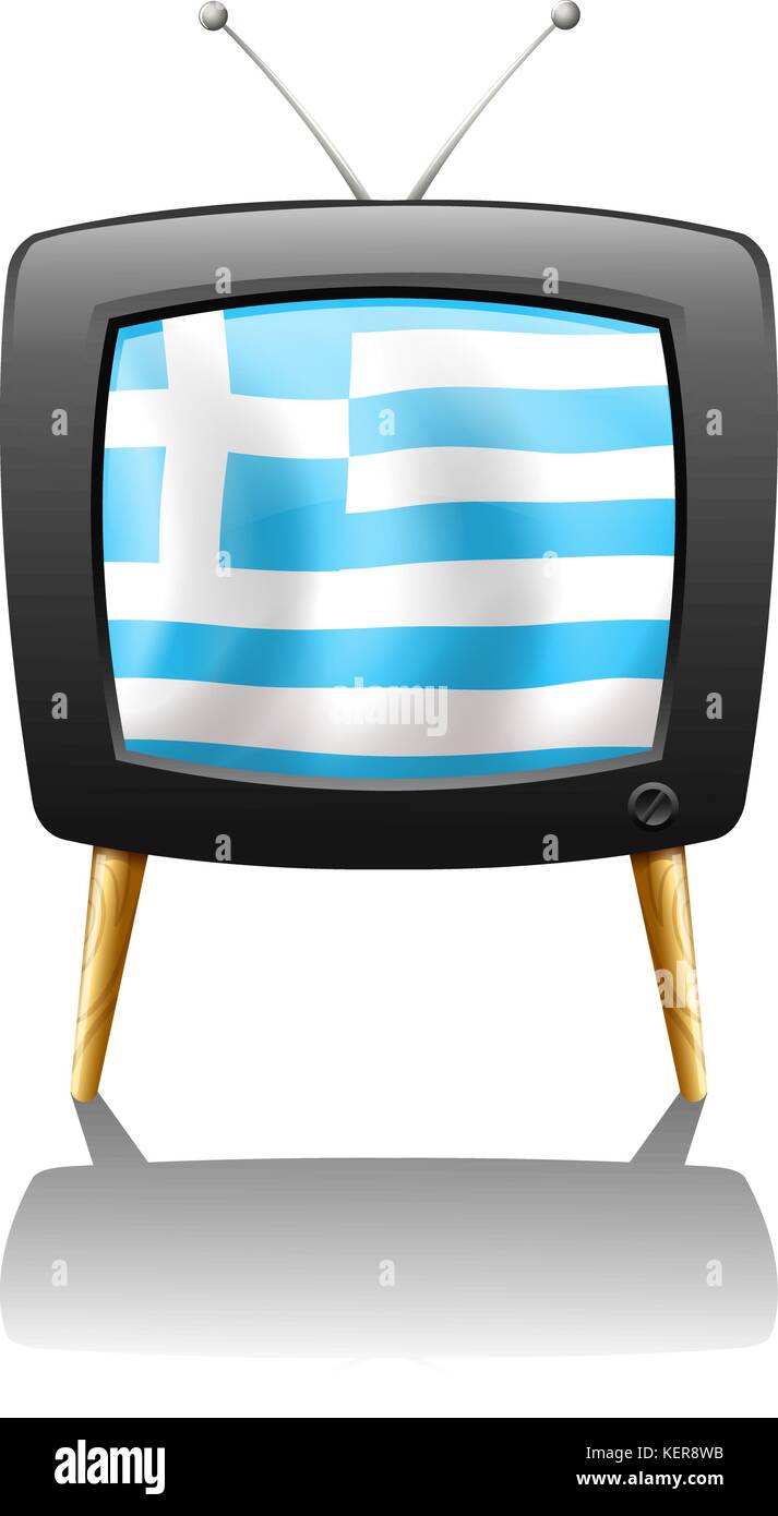 Illustration of a TV screen with the flag of Greece on a white ...