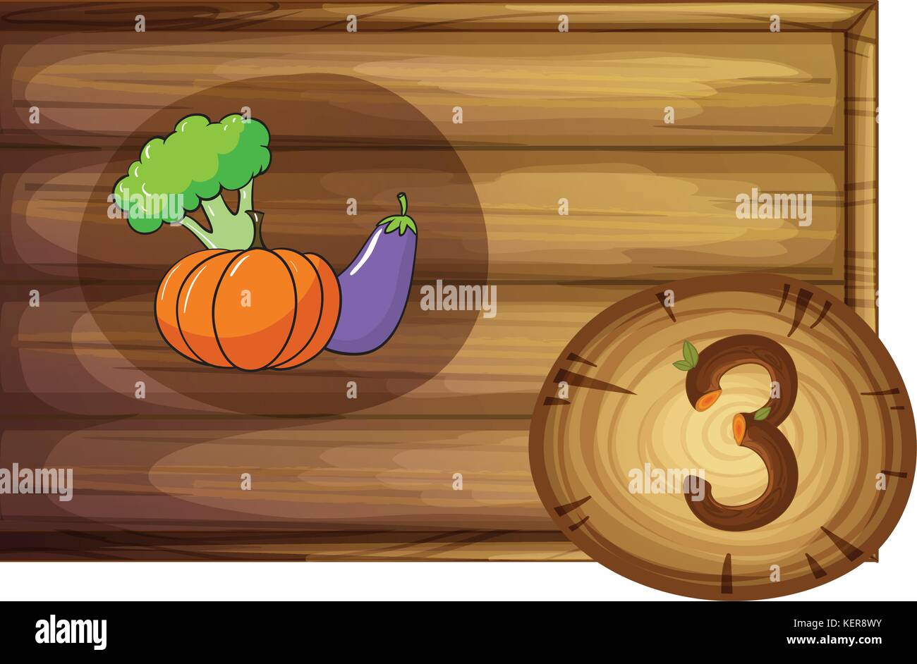 Illustration of a wooden frame with three vegetables on a white ...