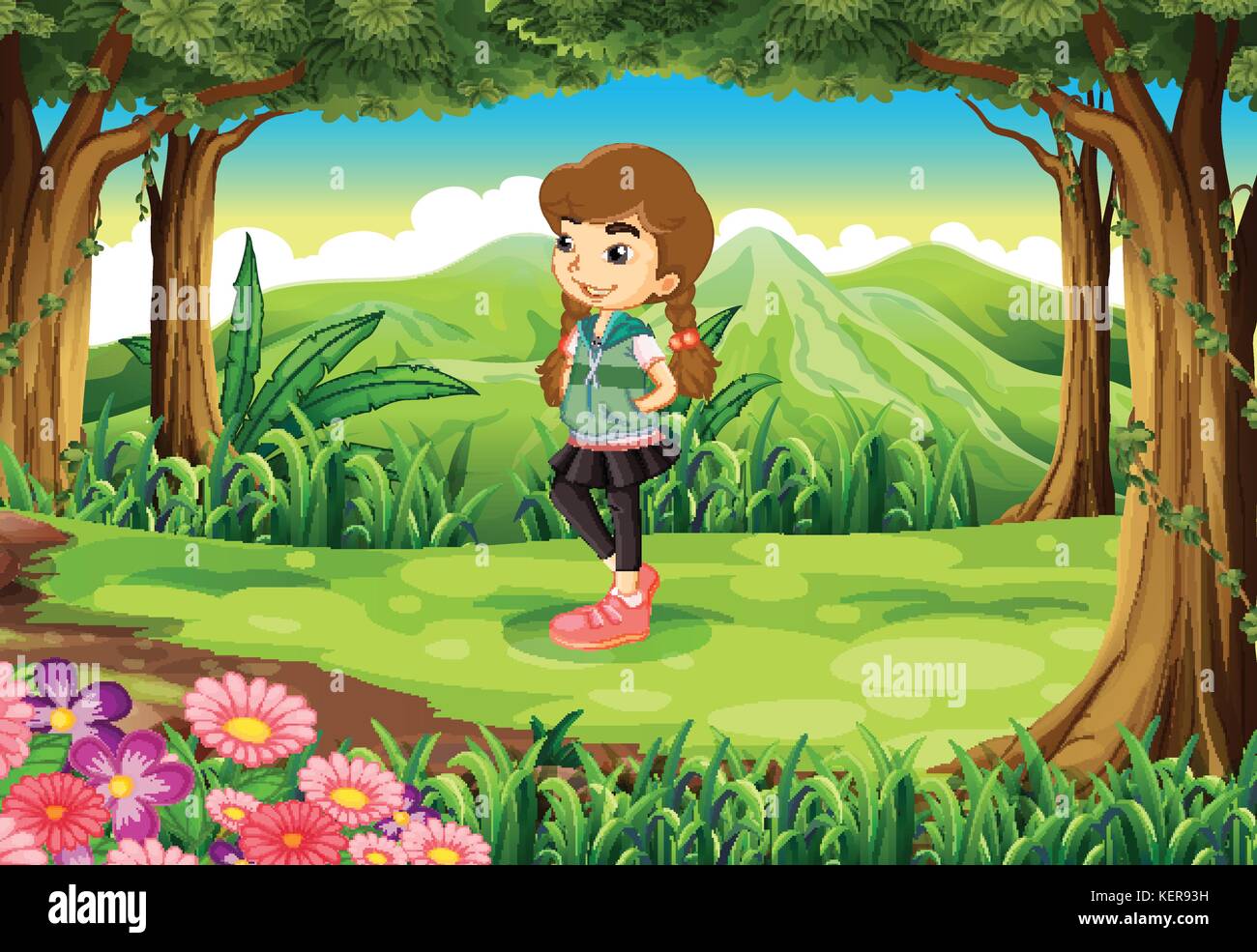 Illustration of a fashionable young girl at the forest Stock Vector ...