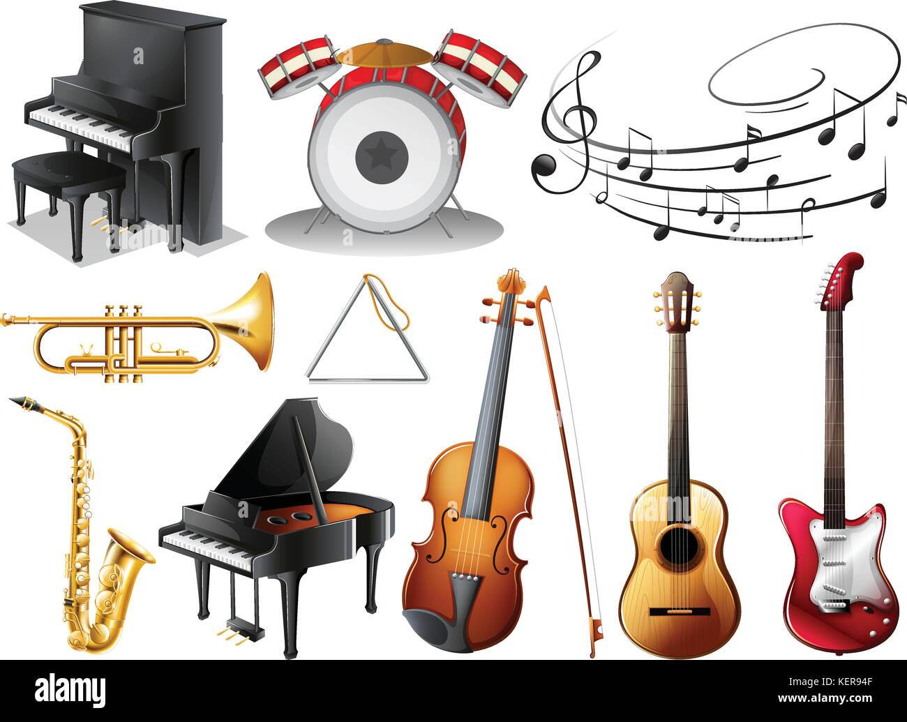 Illustration of the set of musical instruments on a white background ...