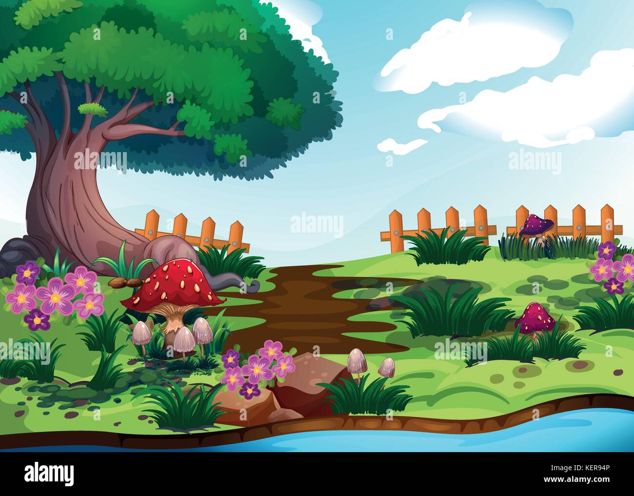 Illustration of a big tree near the river Stock Vector Image & Art - Alamy