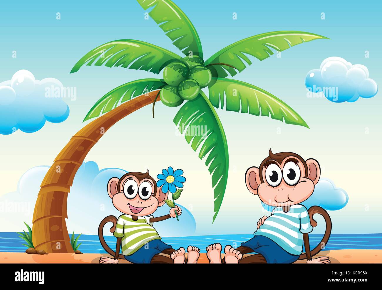 illustration of two monkeys sitting on the beach Stock Vector Image ...