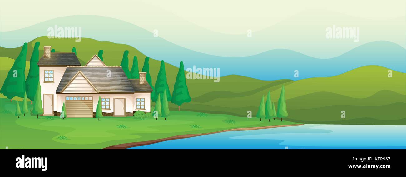 Illustration of a house near the river Stock Vector Image & Art - Alamy