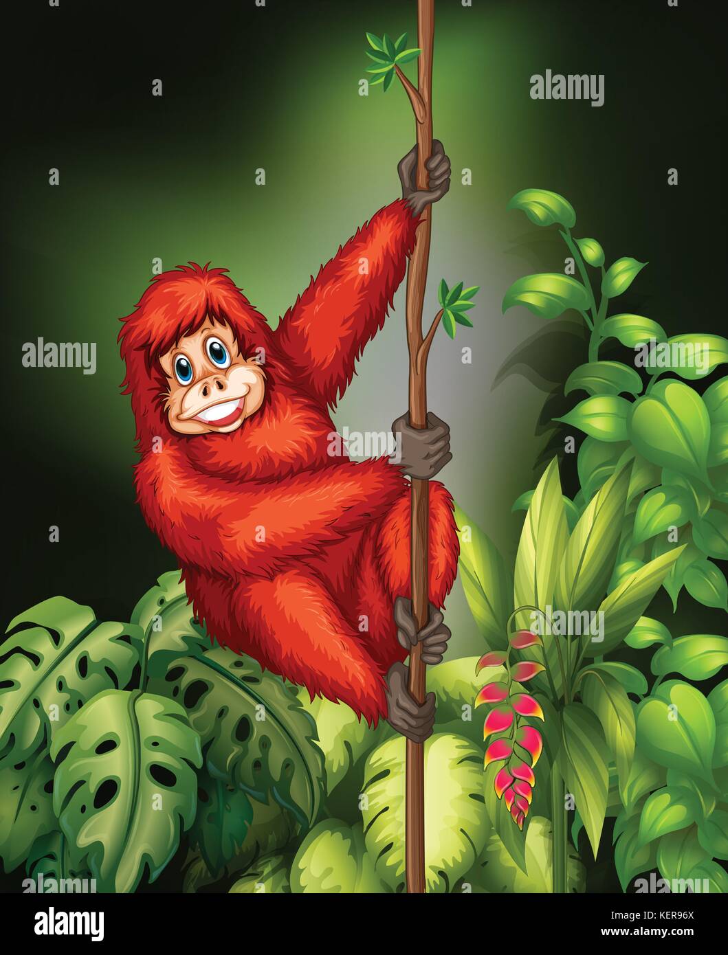 Cartoon Orangutan Hanging From A Tree
