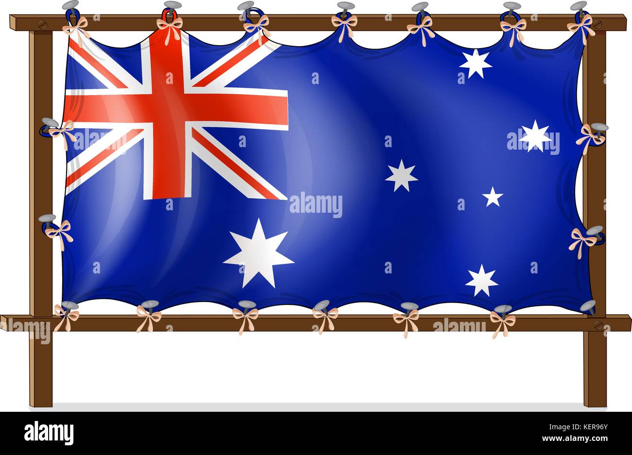 Illustration of the flag of Australia attached to the wooden frame on a ...