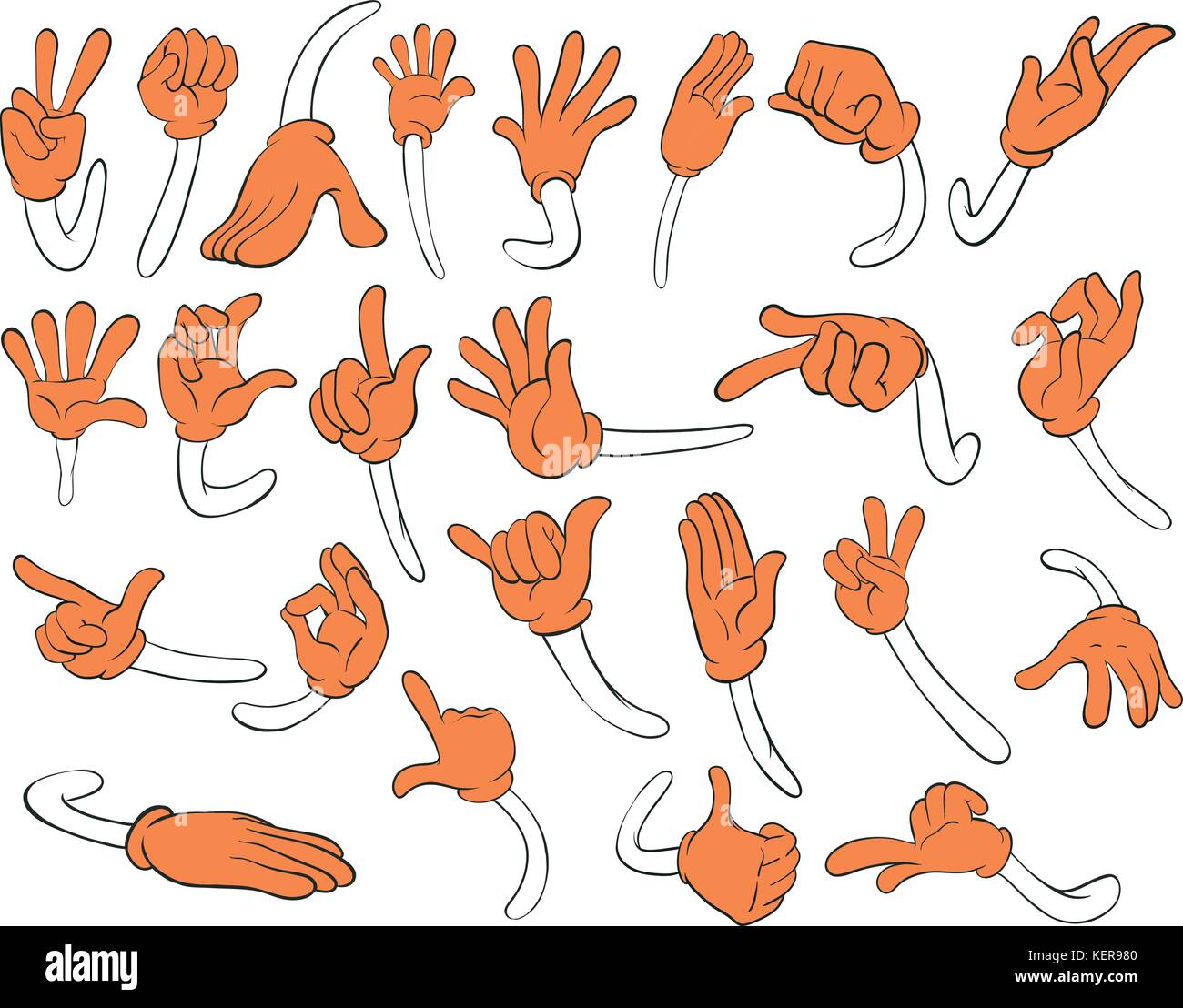 Illustration of the set of orange hands on a white background Stock ...
