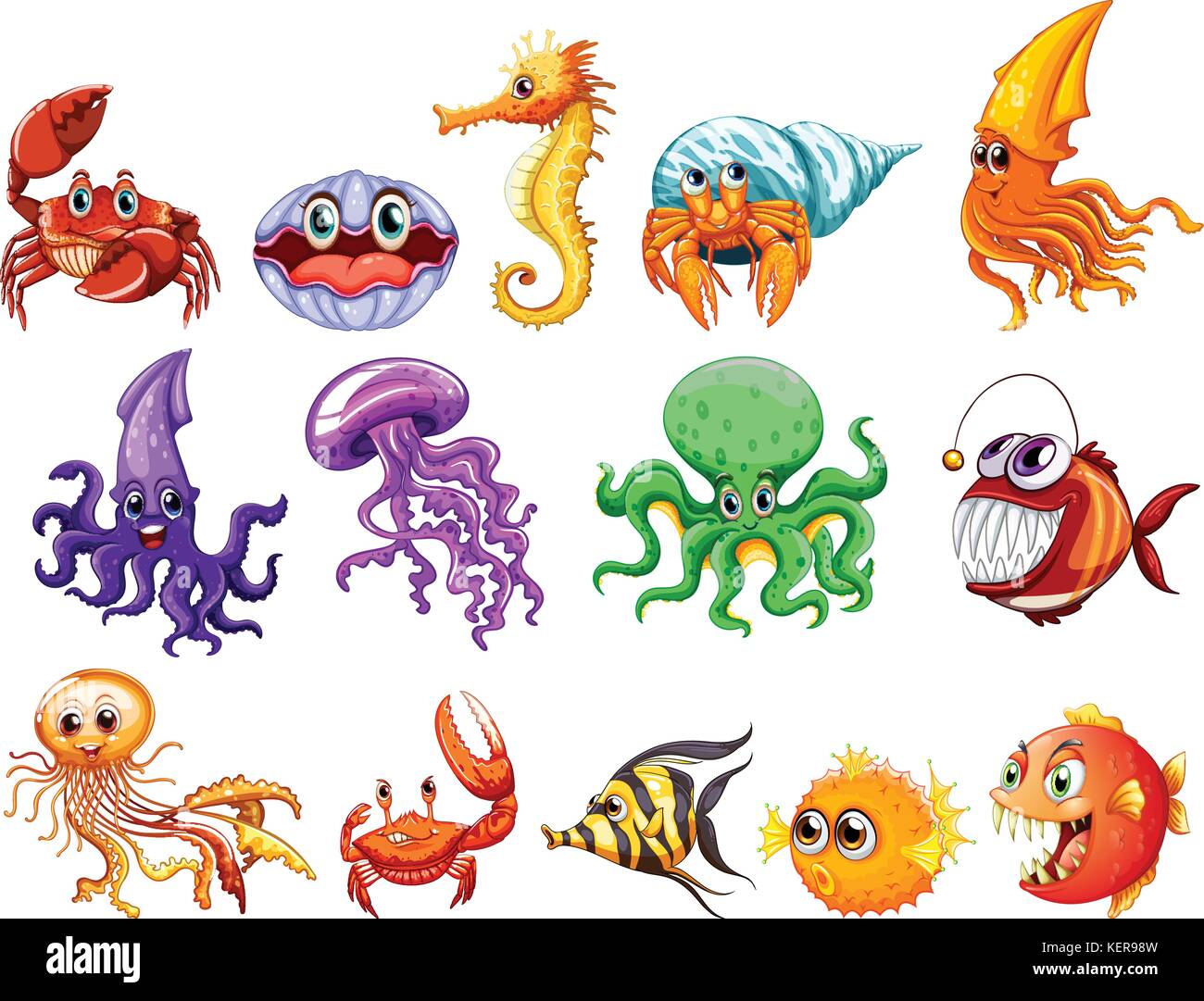 illustration of many sea creatures Stock Vector Image & Art - Alamy