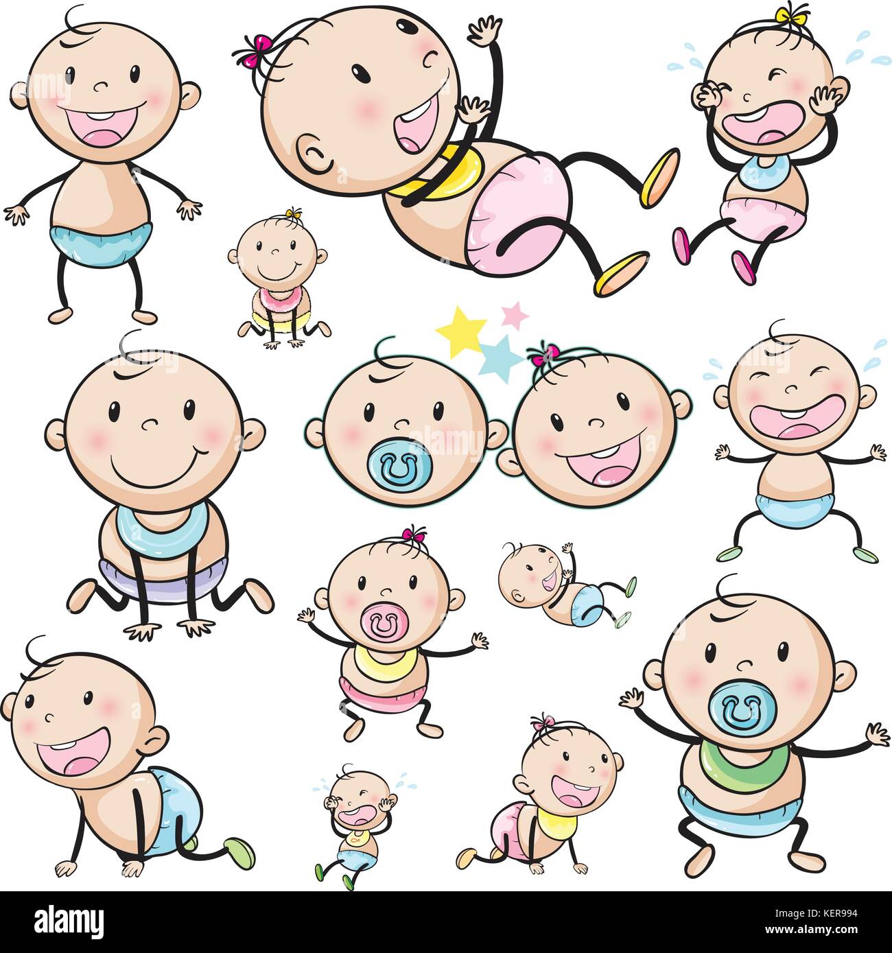 Illustration of a group of babies on a white background Stock Vector ...