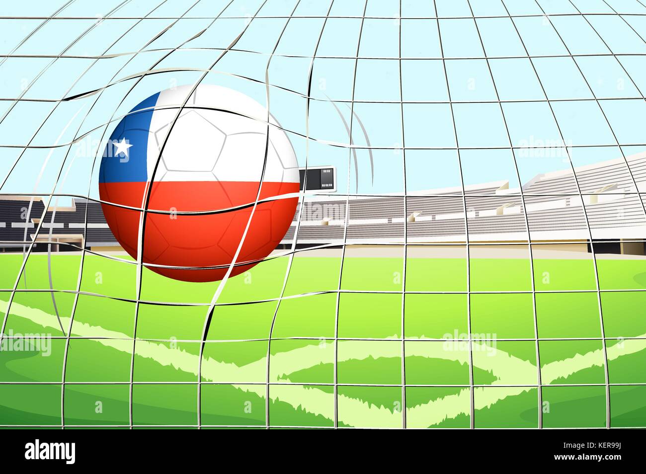 Illustration of a ball hitting a goal with the flag of Chile Stock ...