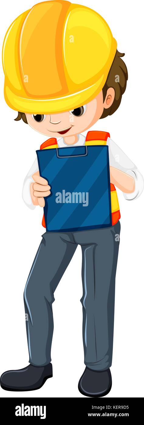 Illustration of an engineer with a chart on a white background Stock ...