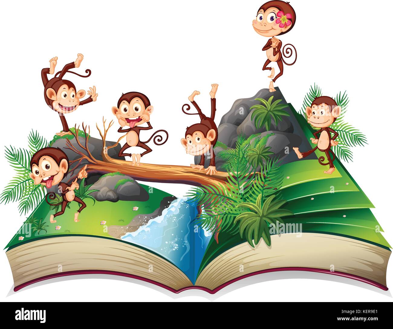 Illustration of a book of monkeys in the jungle Stock Vector Image ...