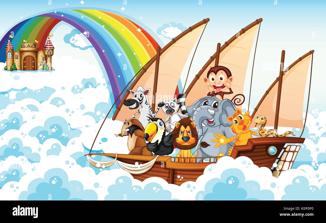 Illustration of many animals on a boat Stock Vector Image & Art - Alamy