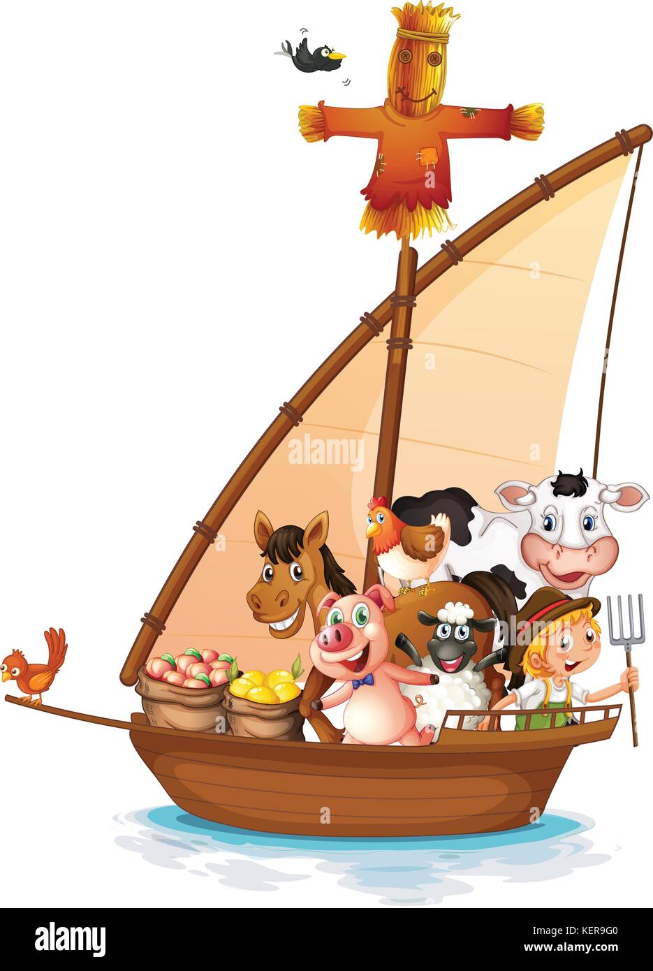 Illustration of a boat full of animals on a white background Stock ...