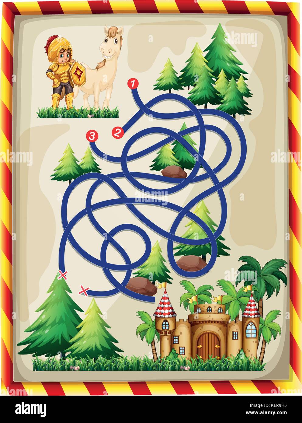 Illustration of a maze game with a knight and a castle Stock Vector ...