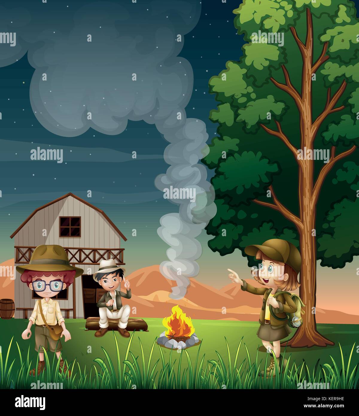 Kids campfire Stock Vector Images - Alamy