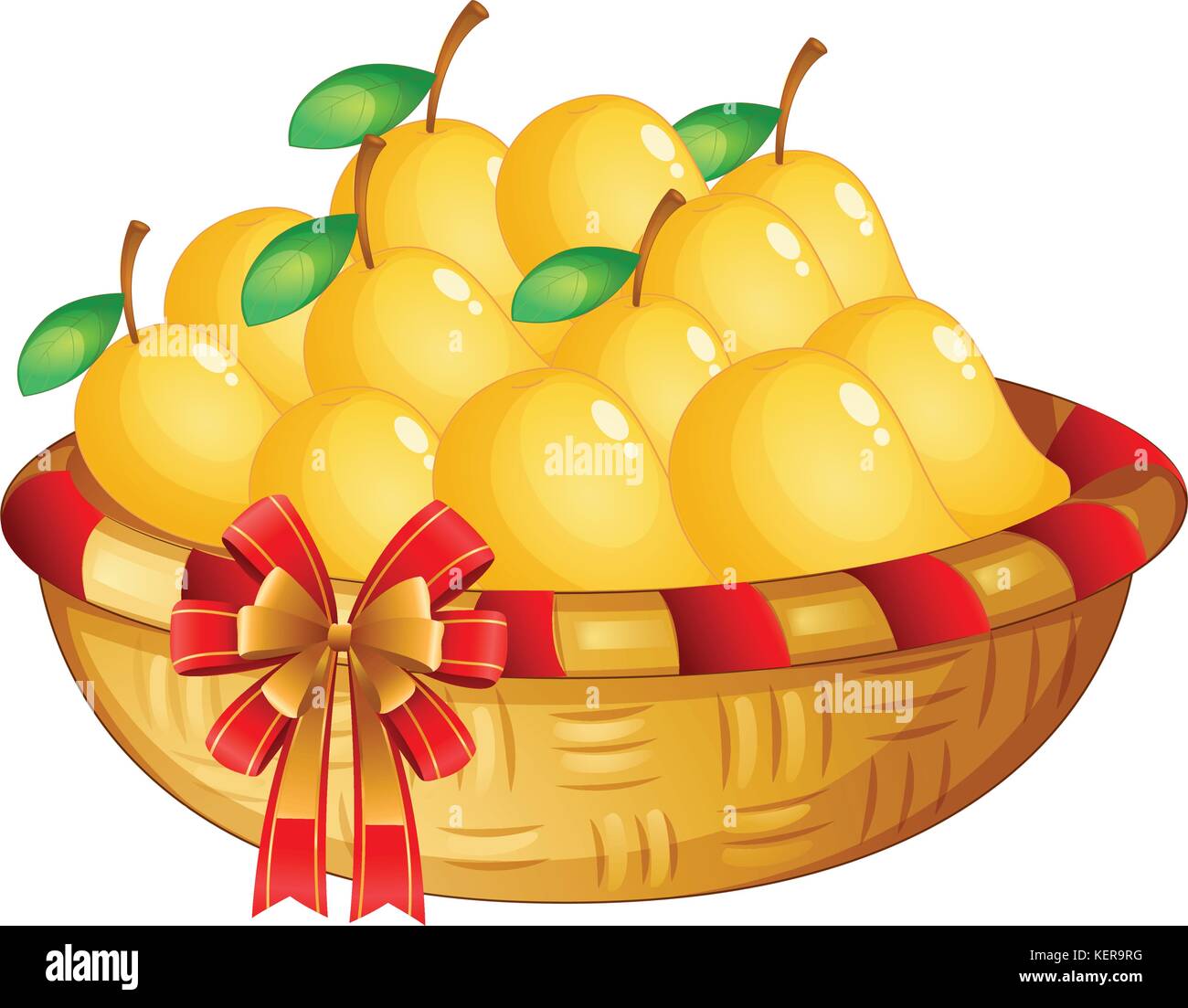Illustration of a basket of ripe mangoes on a white background Stock ...
