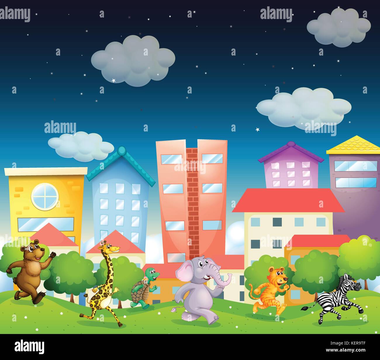 Lawn field with nature and animals Stock Vector Images - Alamy