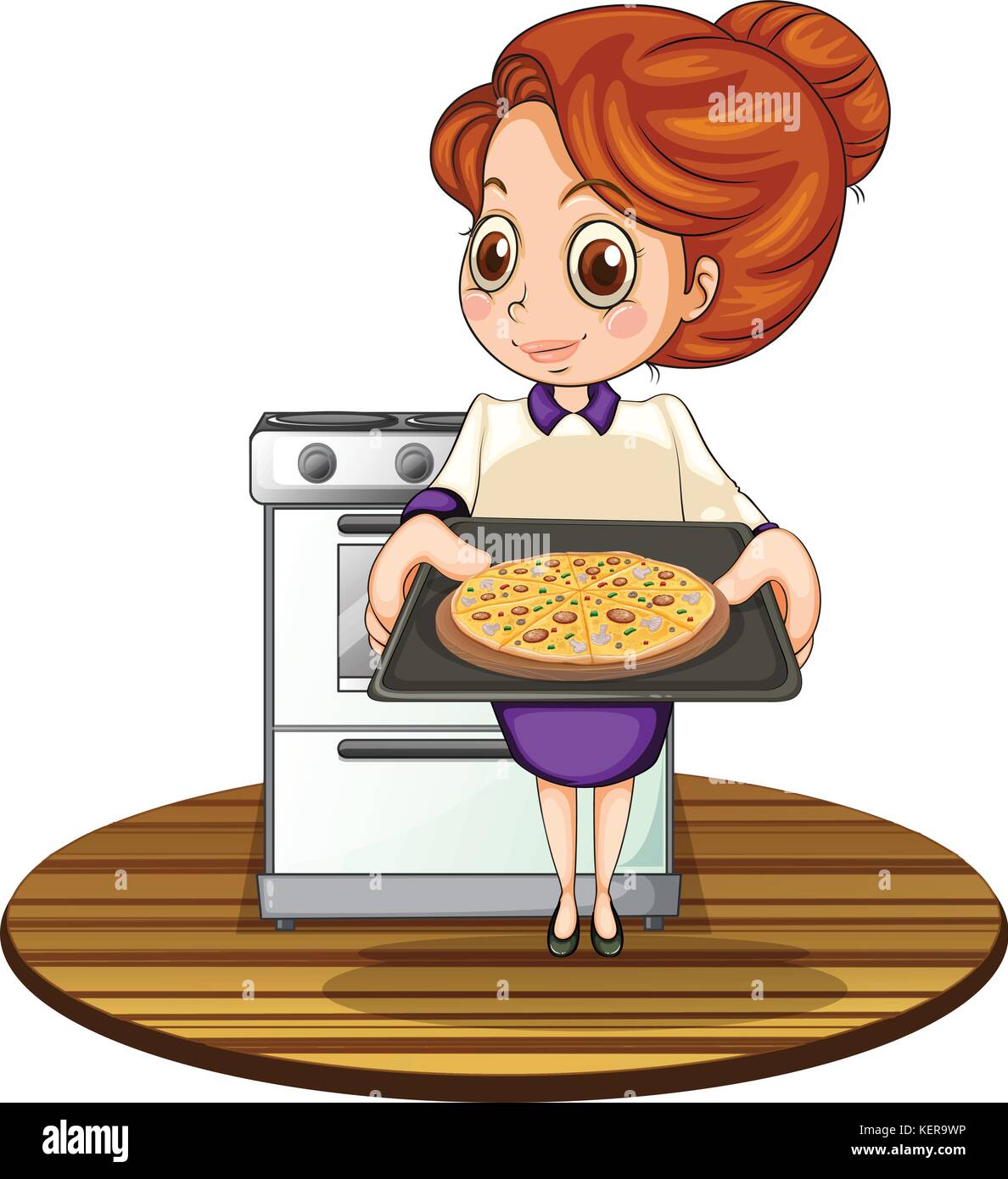 Illustration of a lady cooking a pizza on a white background Stock ...
