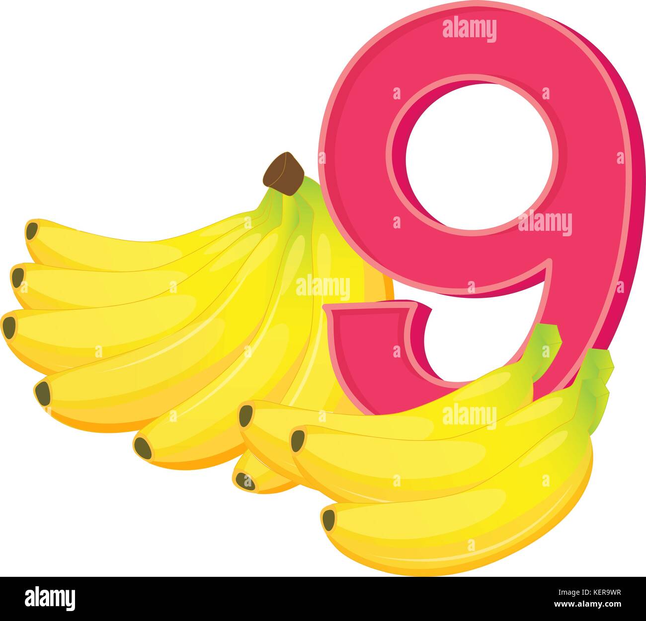 Illustration of the nine ripe bananas on a white background Stock ...