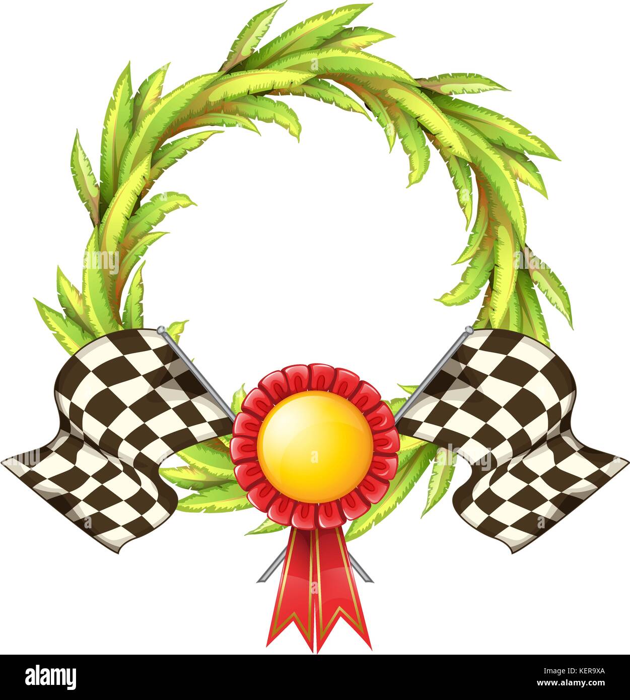 Illustration of a ribbon with two racing flags on a white background ...