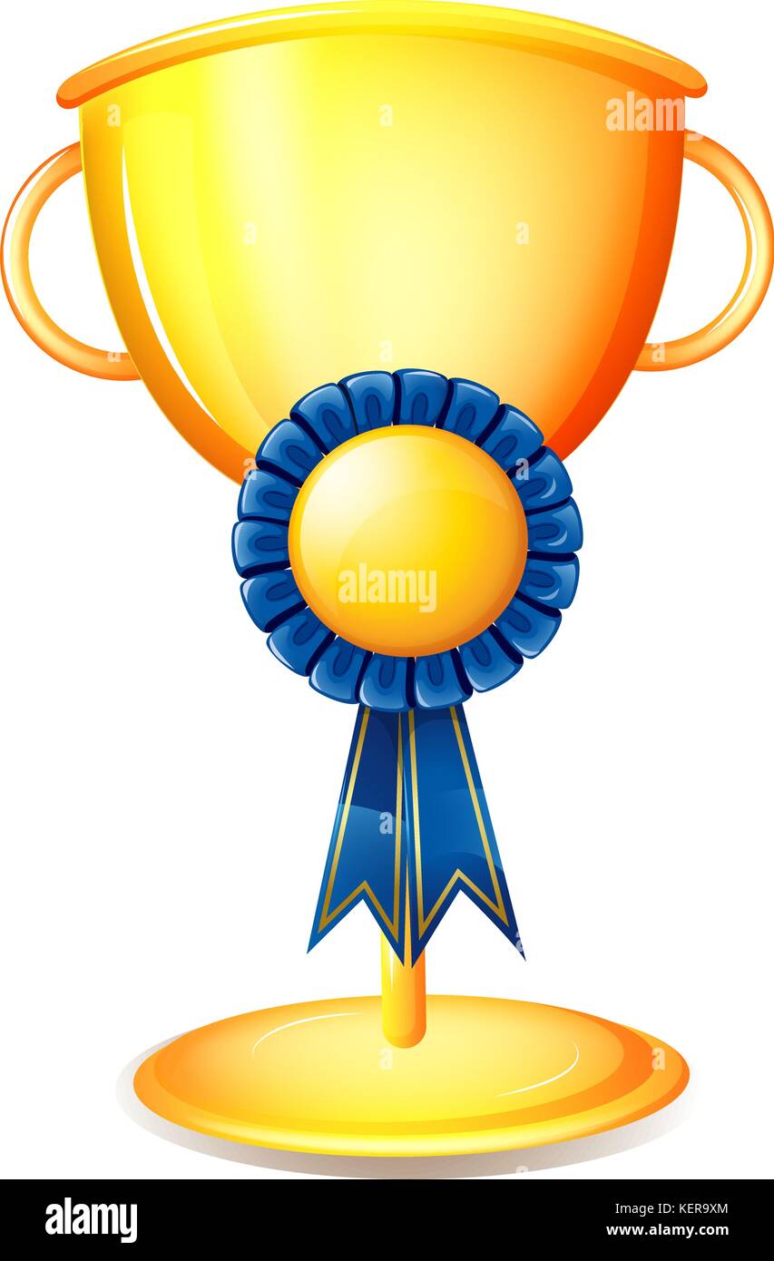 Illustration of a cup trophy with a blue ribbon on a white background ...