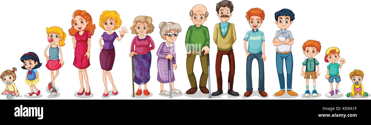 Illustration of a big extended family on a white background Stock ...