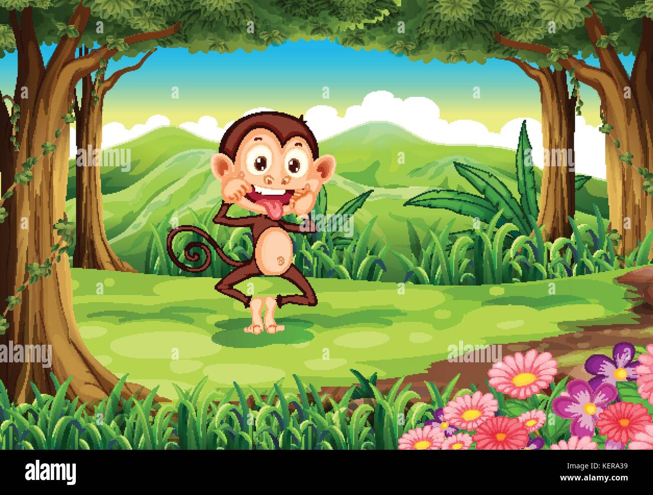 Illustration of a playful wild monkey at the forest Stock Vector Image ...