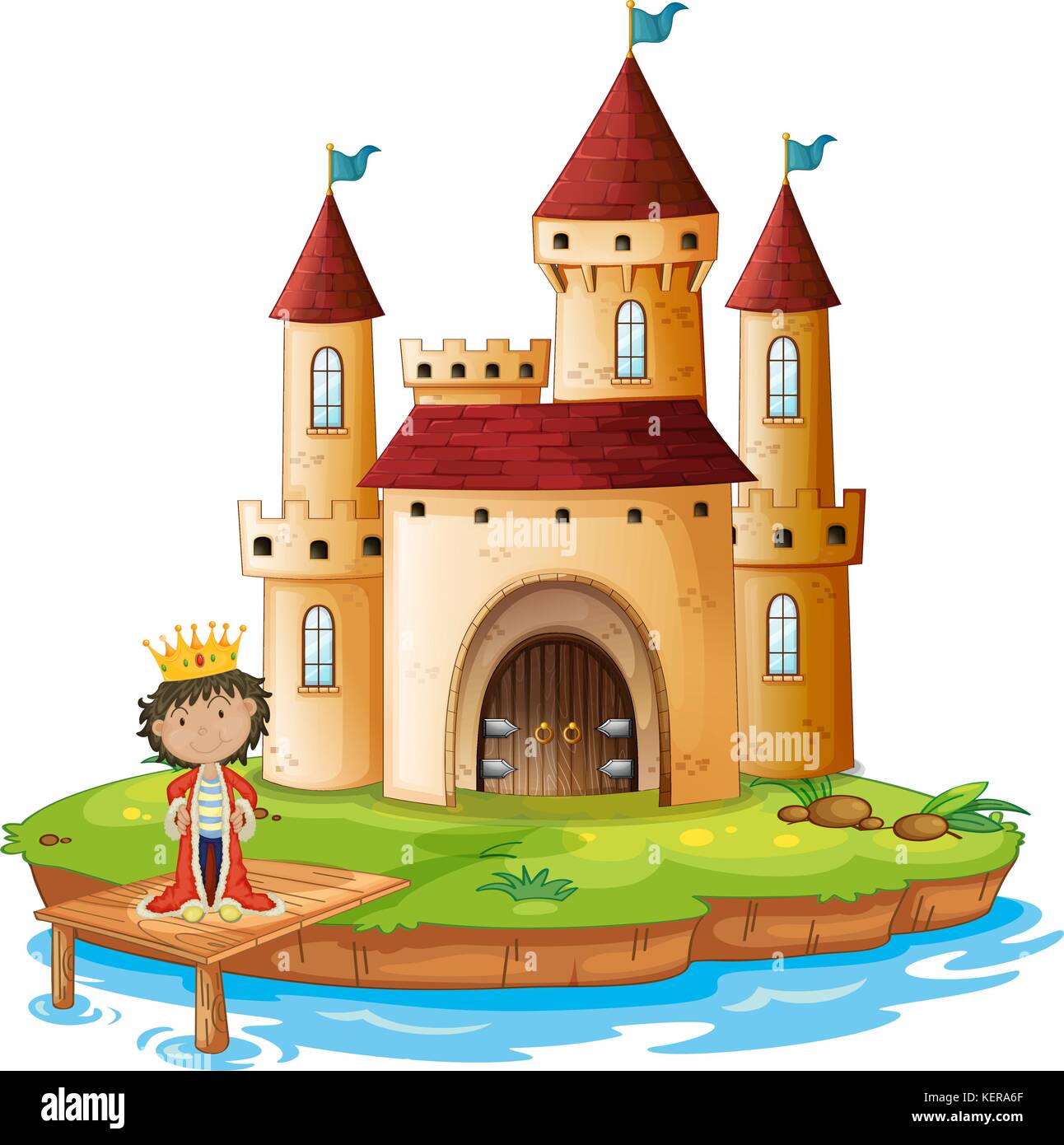 Illustration of a king outside his castle on a white background Stock ...