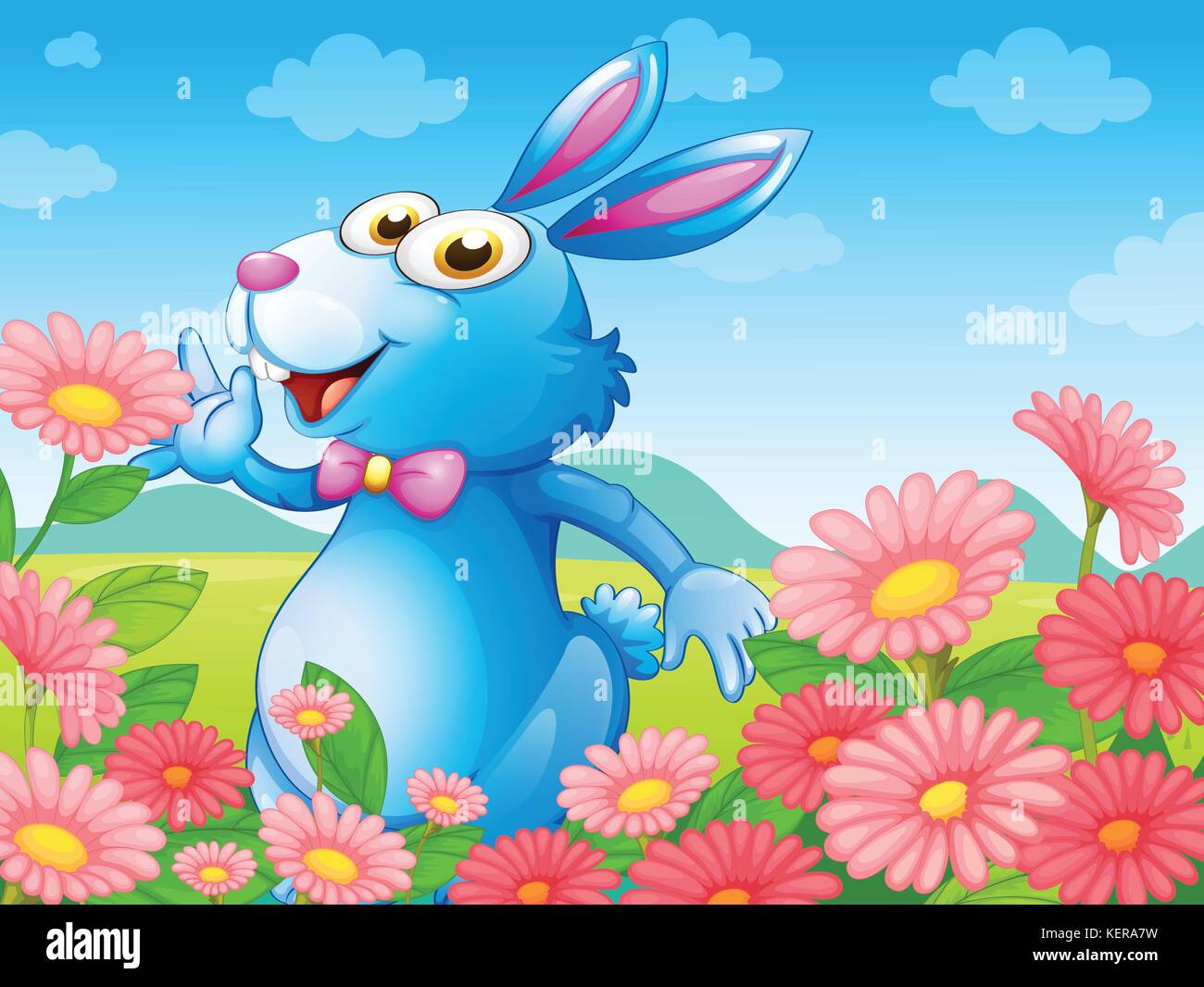 Illustration of a rabbit with flowers in the garden Stock Vector Image ...