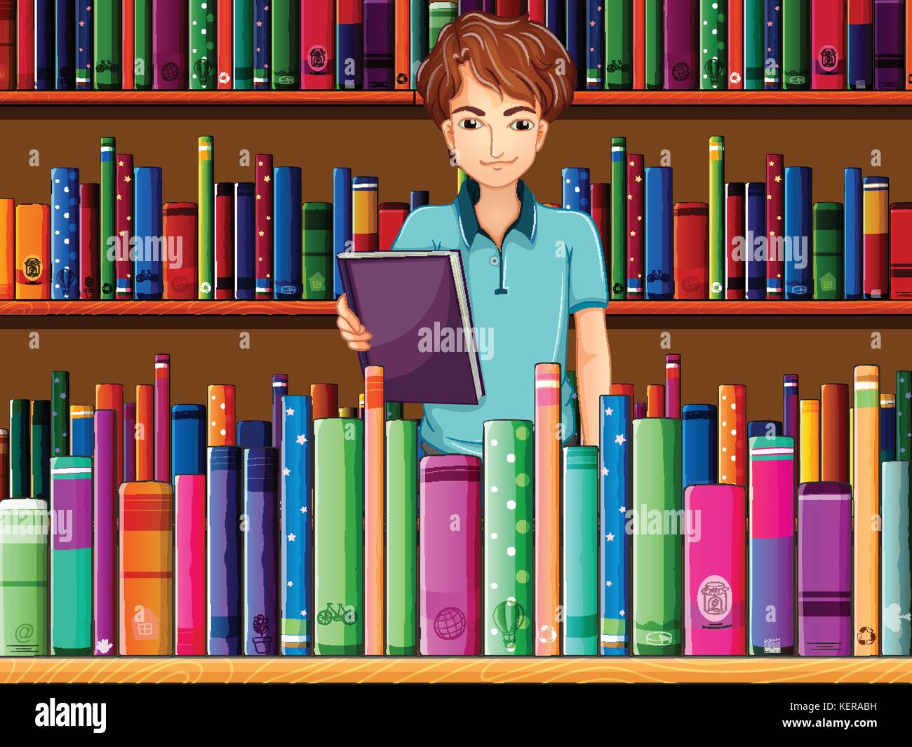 Illustration of a man holding a book in the library Stock Vector Image ...