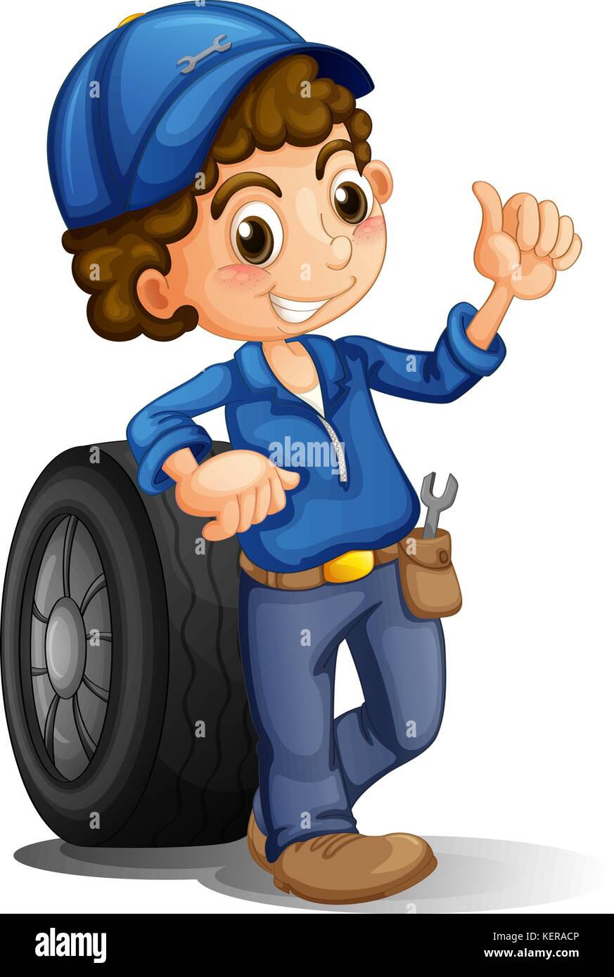 Illustration of a man with a wheel at his back on a white background ...