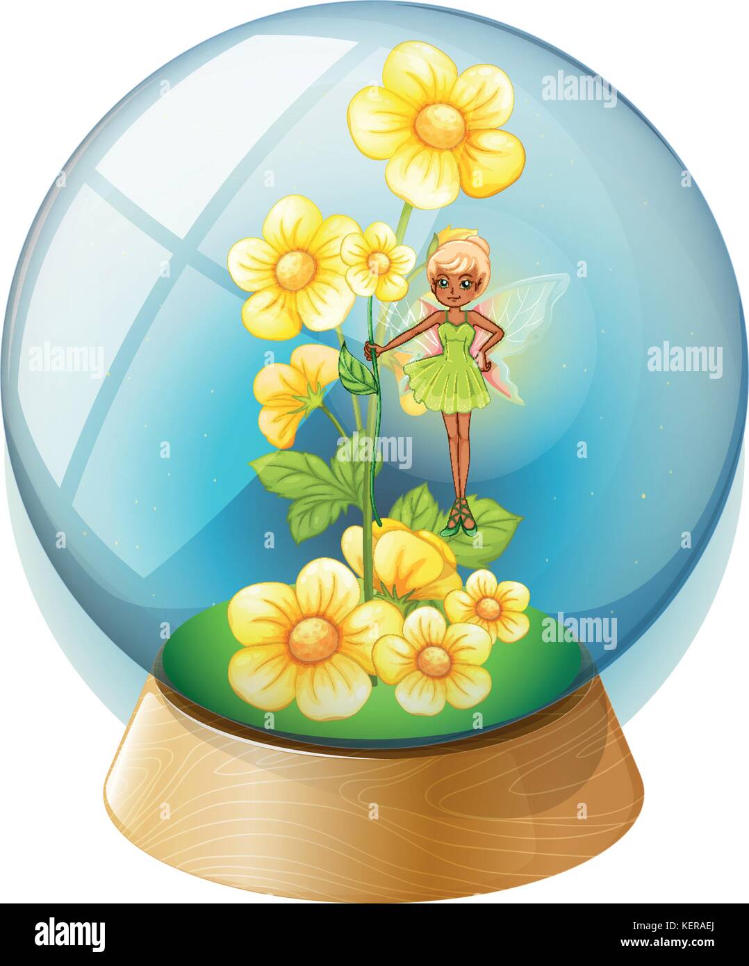Illustration of a crystal ball with pink flowers and a fairy on a white ...