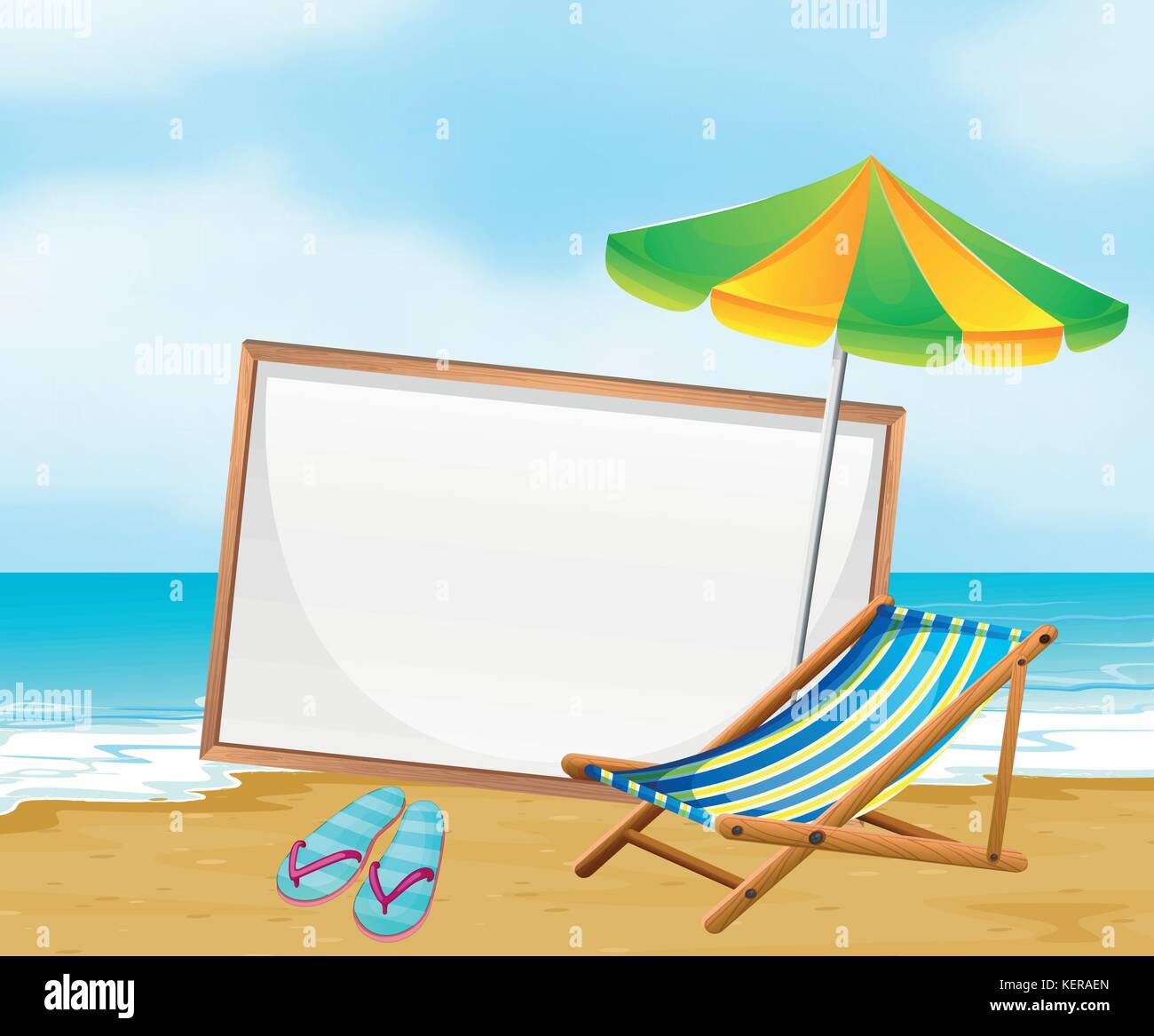 Illustration of a beach with an empty whiteboard Stock Vector Image ...