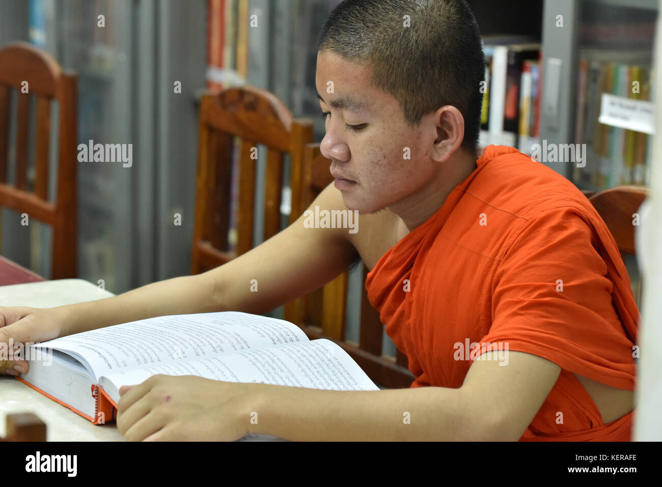 Buddhist Monk reading in National Library Vientiane Laos Stock Photo ...