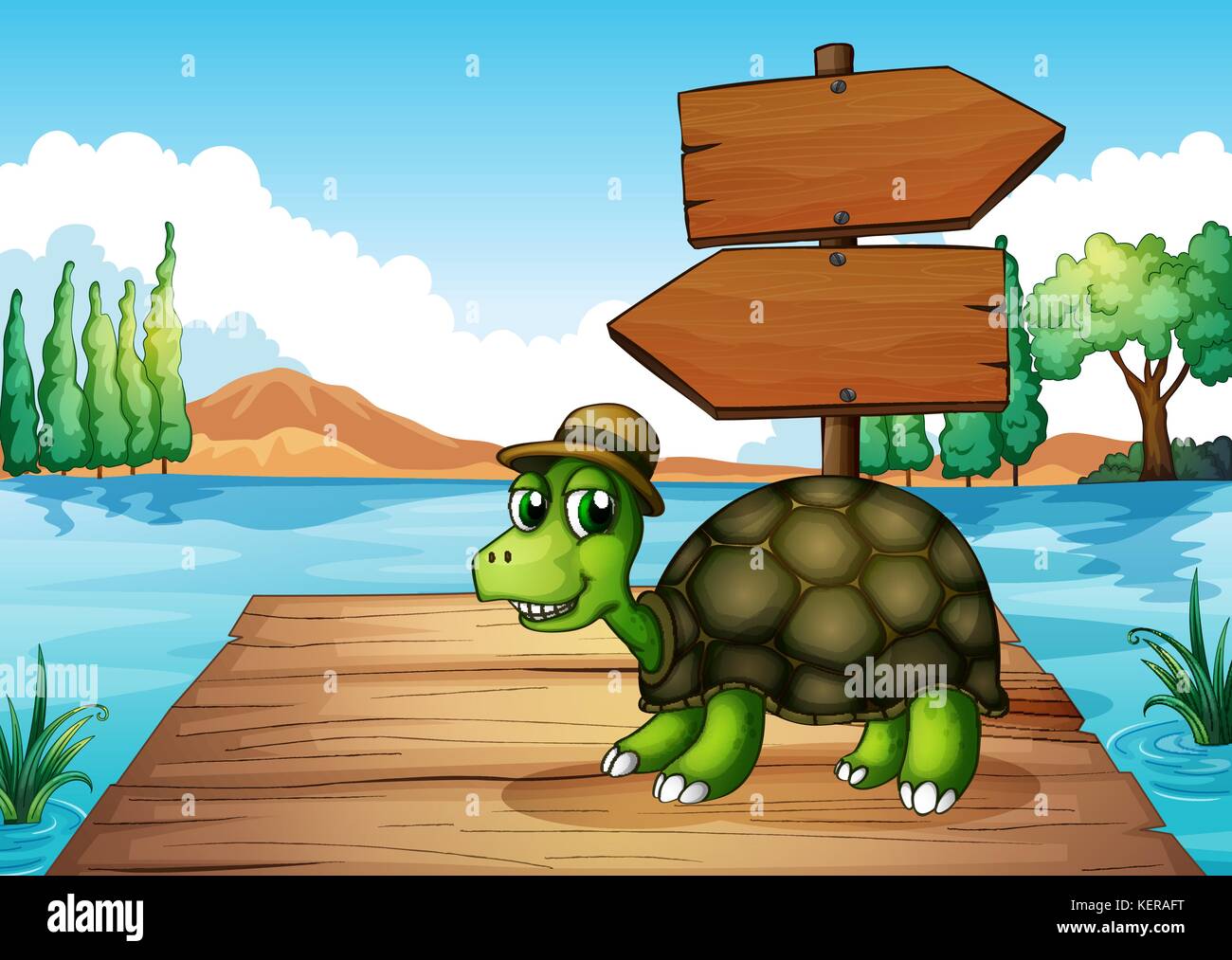 Illustration of a turtle near the wooden arrowboard Stock Vector Image ...