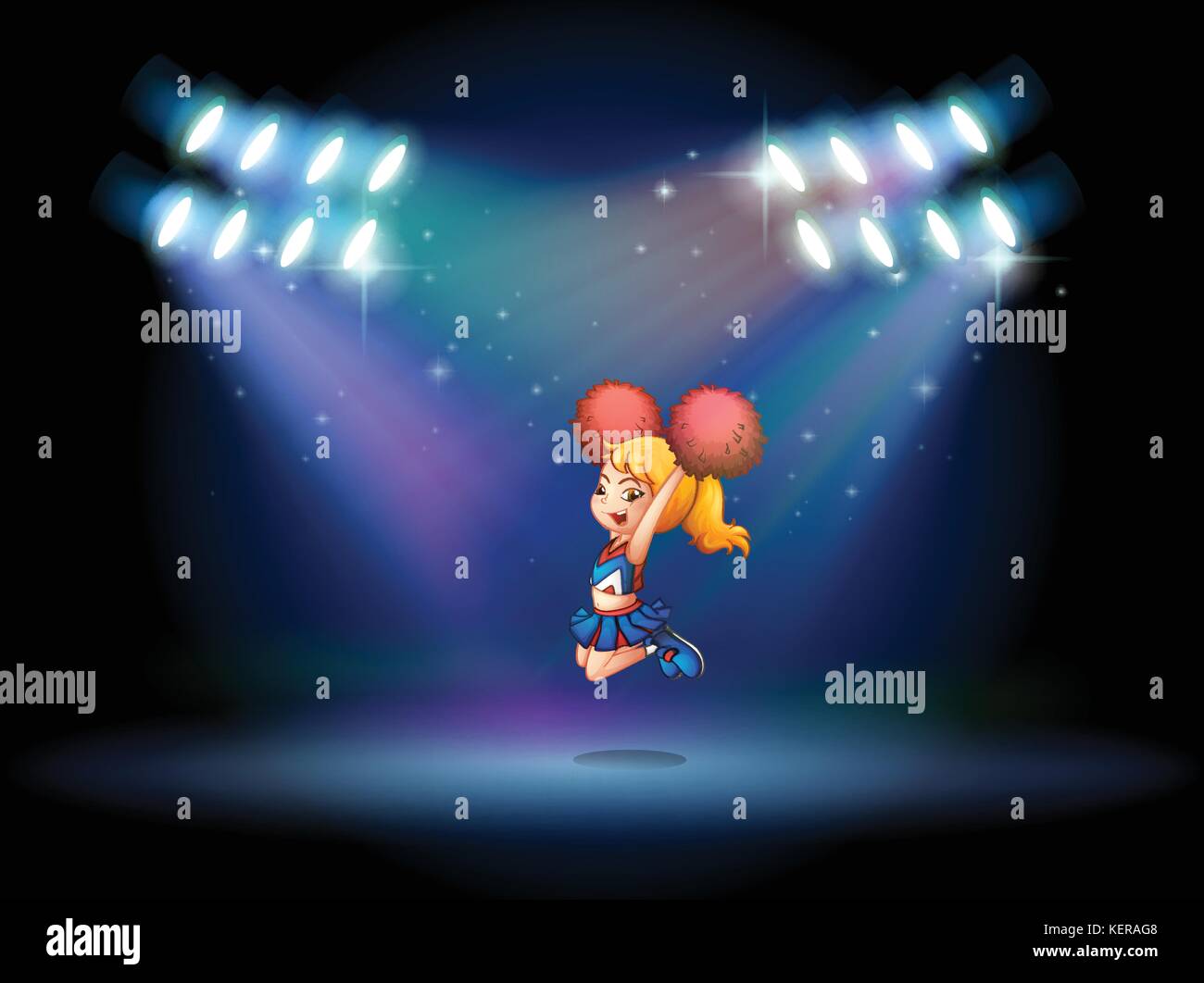 Illustration of a stage with a cute cheerdancer performing at the ...
