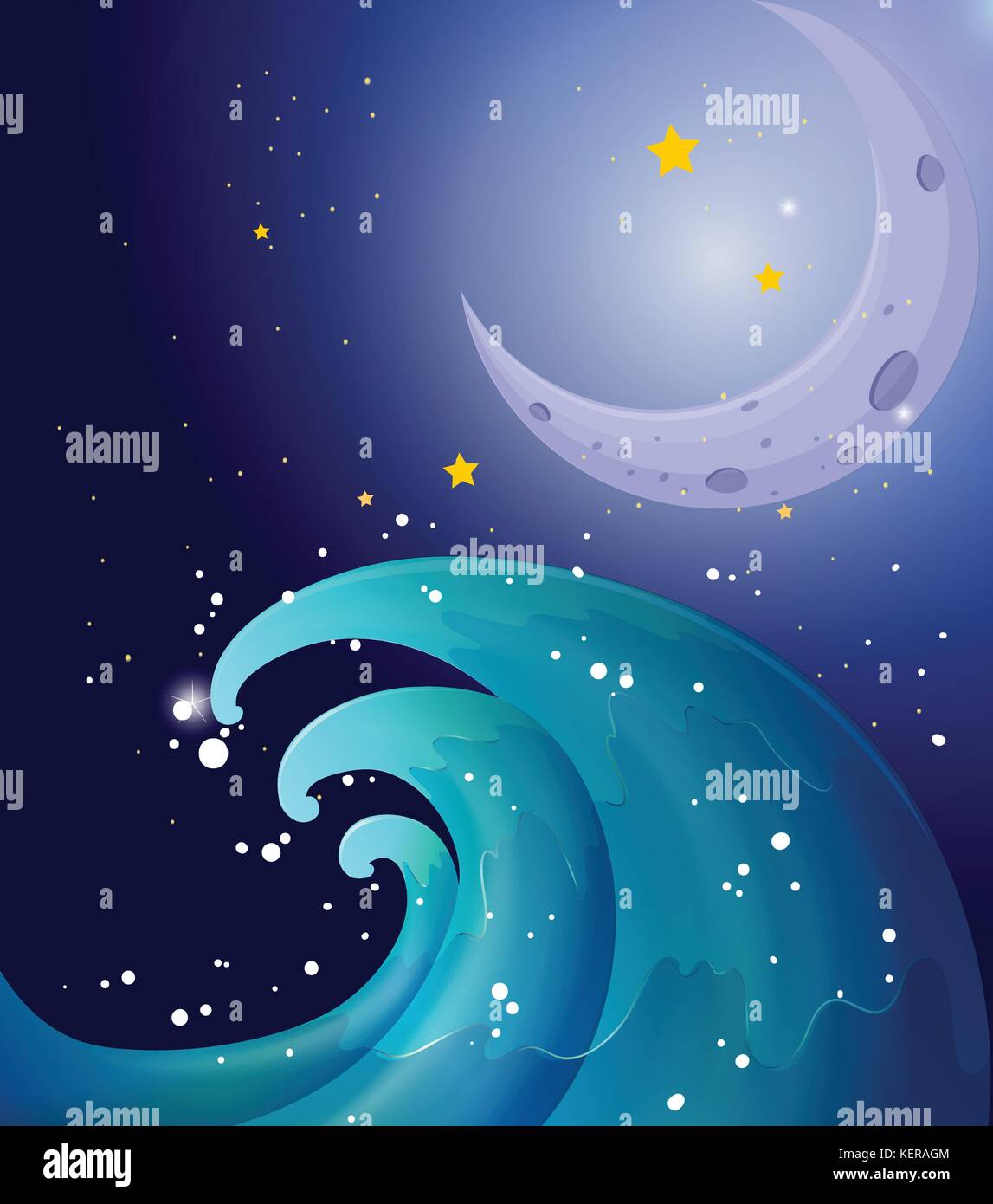 Illustration of an image of a big wave and a moon Stock Vector Image ...
