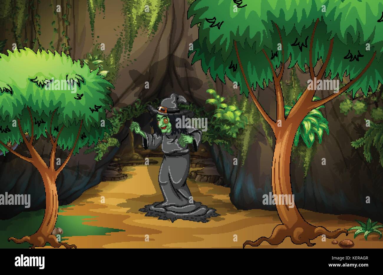 Illustration of a witch in the forest Stock Vector Image & Art - Alamy