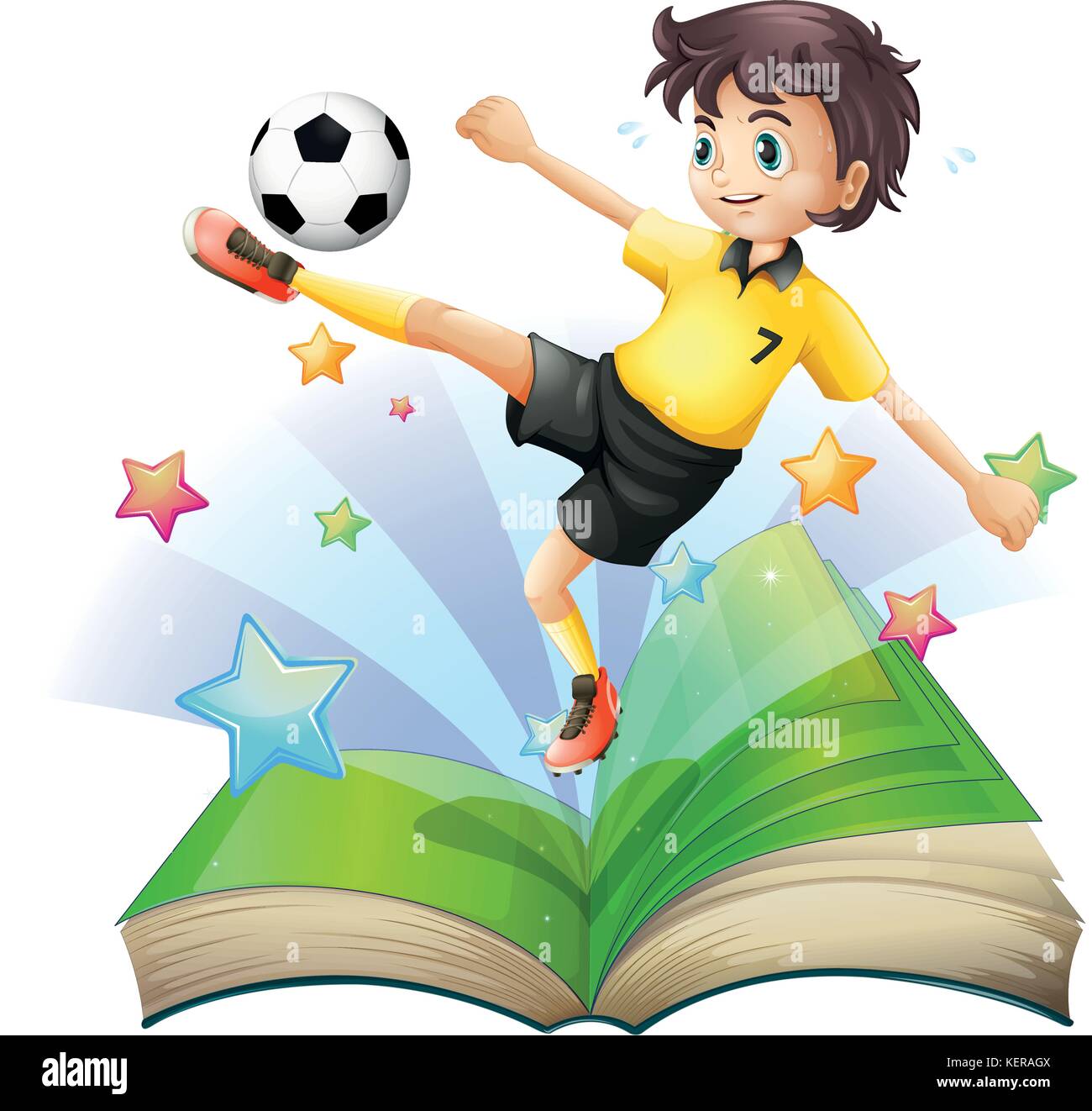 Illustration of an open book with an image of a football player on a ...