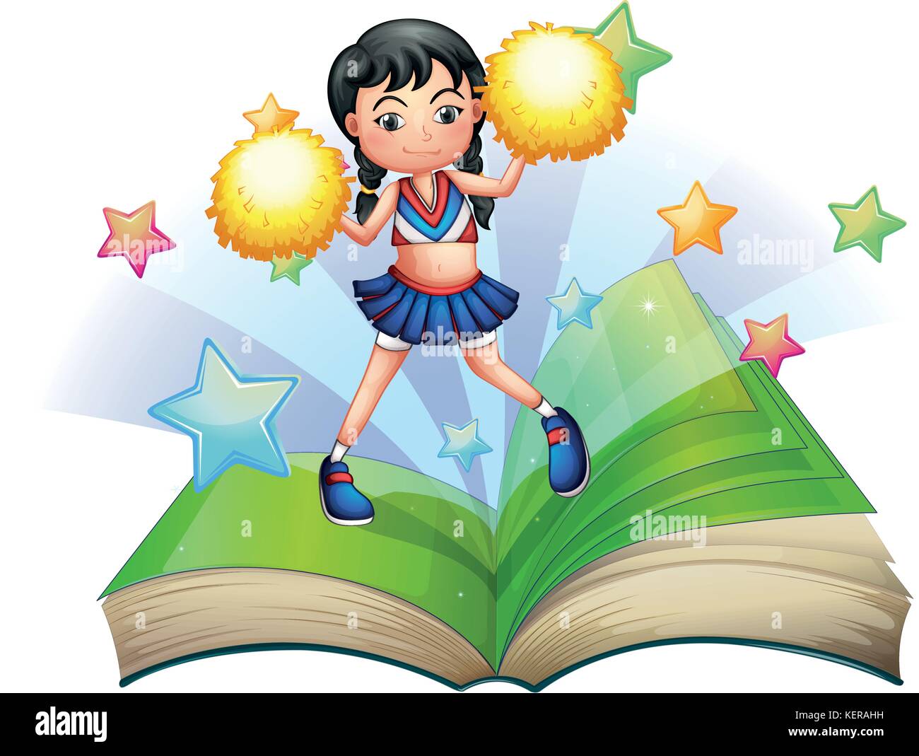 Illustration of a storybook with a cheerdancer dancing on a white ...