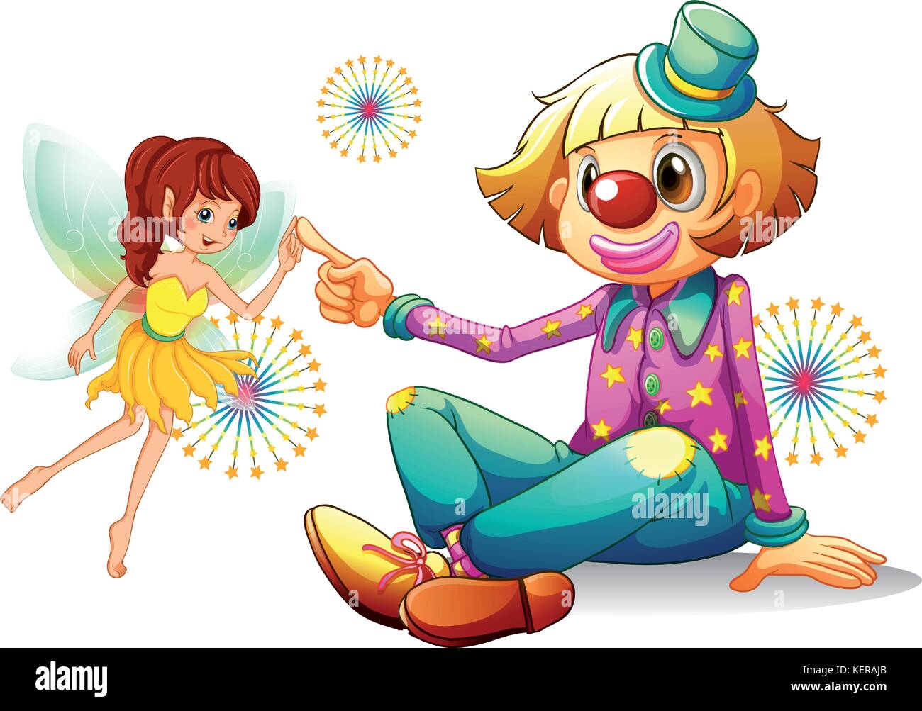 Illustration of a fairy and a clown on a white background Stock Vector ...