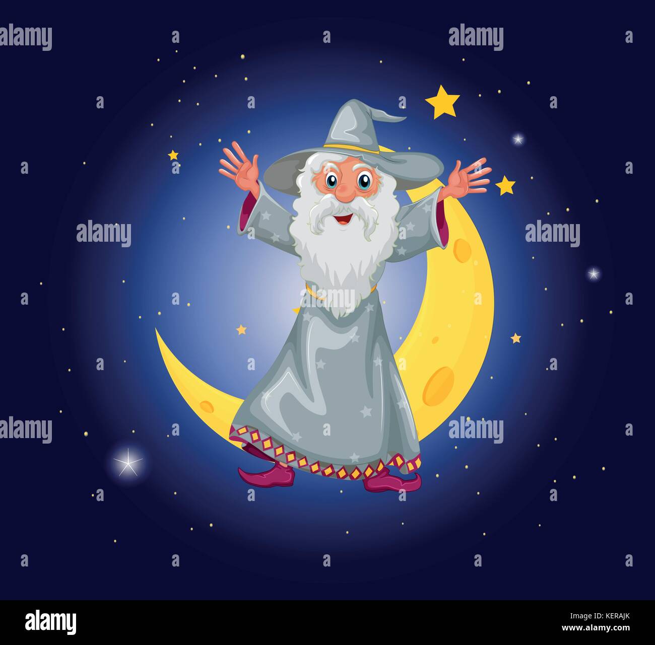 Illustration of a wizard floating near the moon Stock Vector Image ...