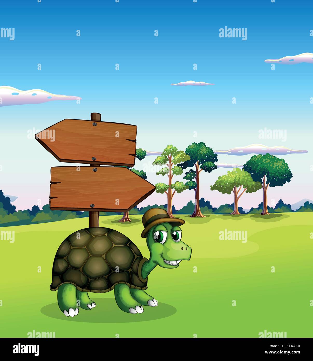 Illustration of a turtle near the empty wooden arrow signboards Stock ...
