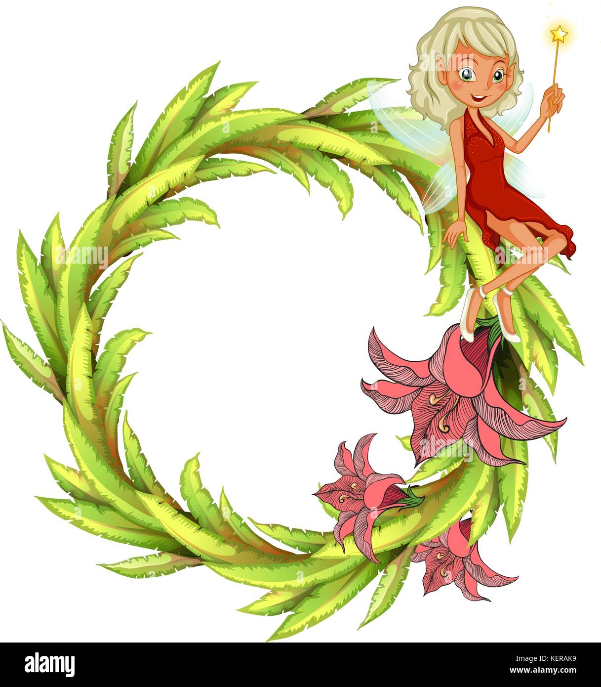 Illustration of a fairy sitting on the round border Stock Vector Image ...