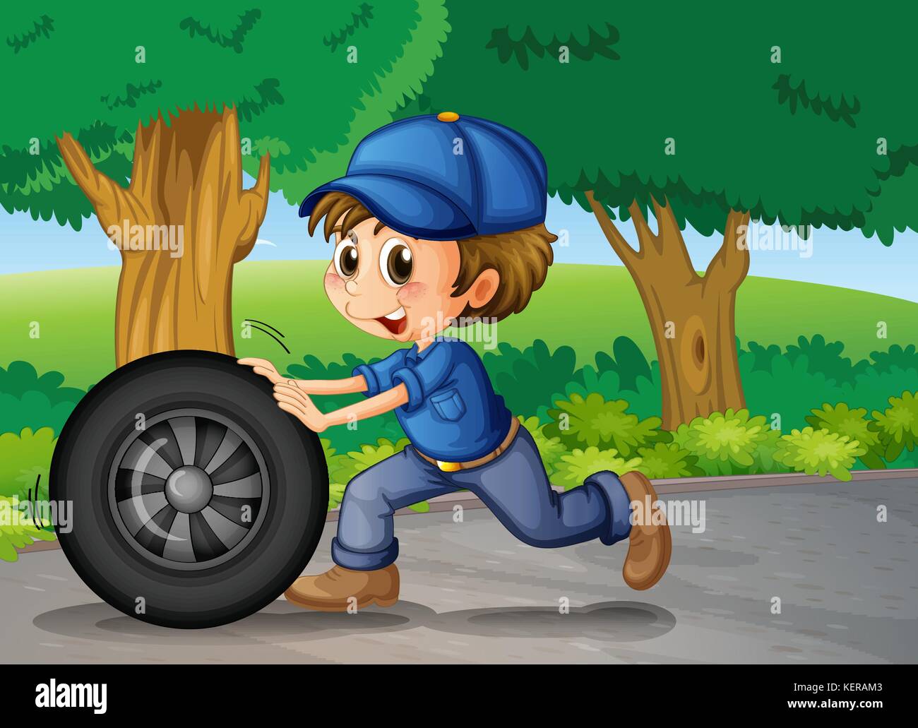 Boy rolling tire hi-res stock photography and images - Alamy