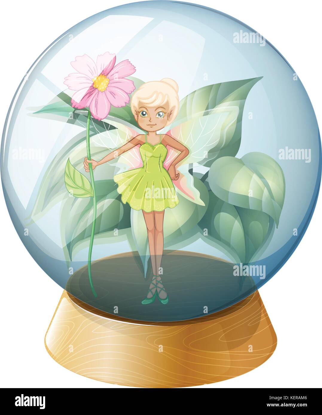 Illustration of a fairy holding a flower inside the crystal ball on a ...