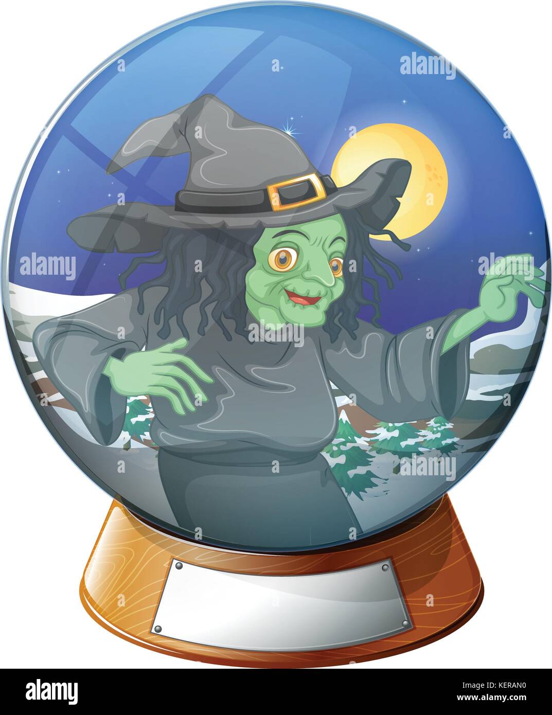 Illustration of a witch inside the crystal ball on a white background ...
