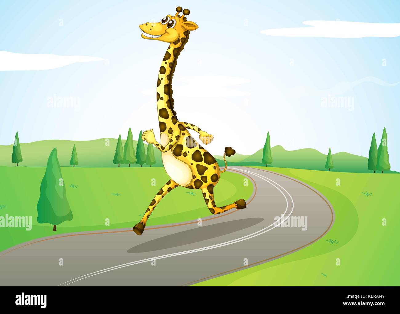 Illustration of a giraffe running along the road Stock Vector Image ...