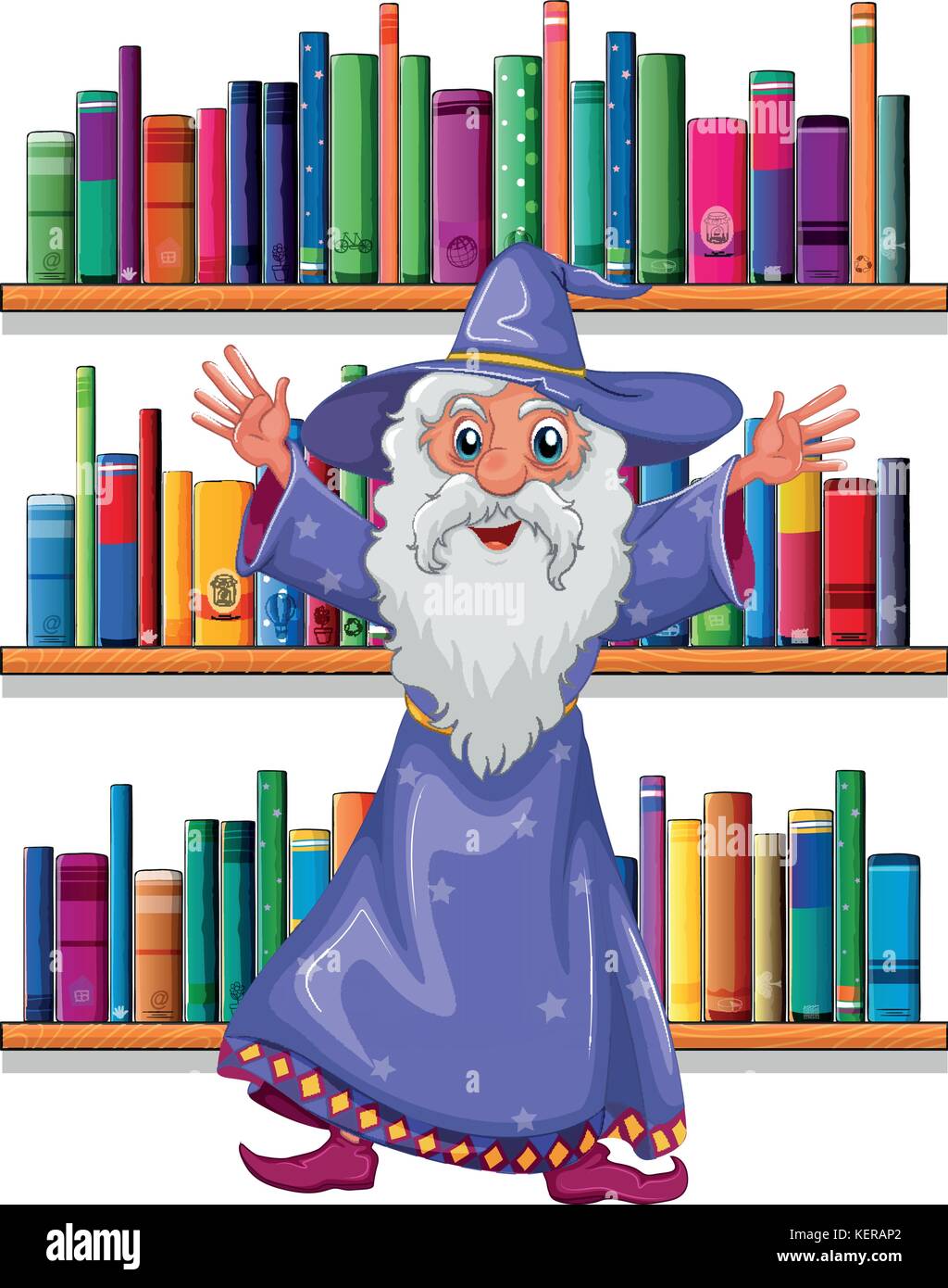 Illustration of a wizard in the library on a white background Stock ...