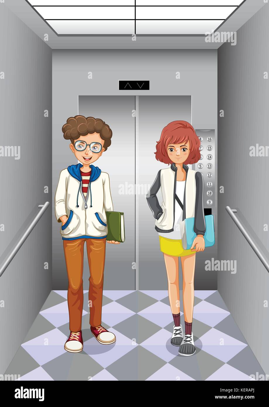 Illustration of the two women inside the elevator Stock Vector Image ...